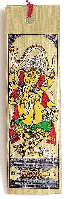 Dancing Ganesha ( Bookmark) - Patachitra on Palm Leaf