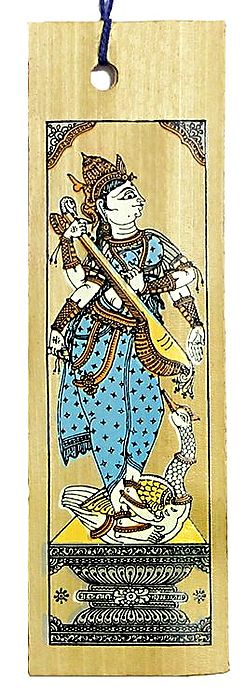 Goddess Saraswati ( Bookmark) - Patachitra on Palm Leaf
