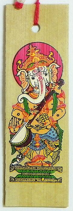 Ganesha Playing Veena ( Bookmark) - Patachitra on Palm Leaf
