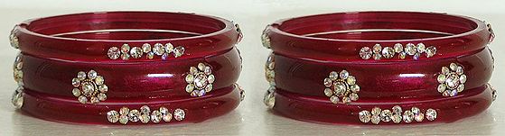 Pair of Stone Studded Red Churis (Total of Six)