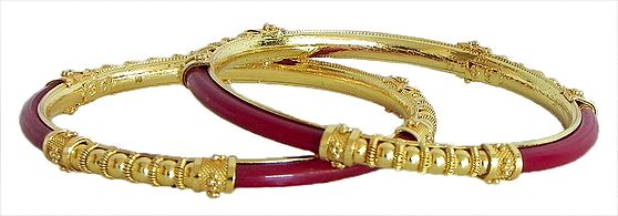 Pair of Gold Plated Red Pola
