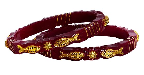 Gold Plated Red Bangles