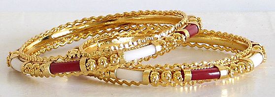 Gold Plated Red and White Bangles