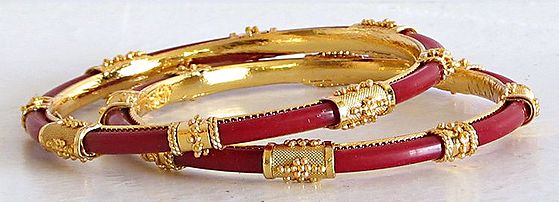Gold Plated Red Bangles