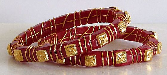 Gold Plated Red Bangles