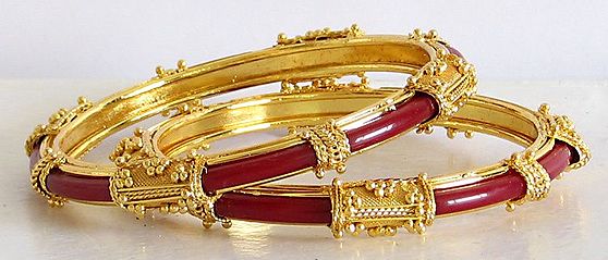 Gold Plated Red Bangles