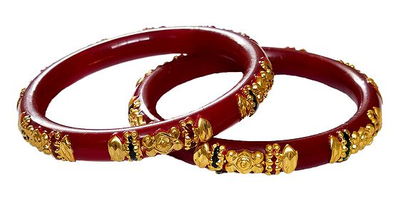 Gold Plated Red Bangles