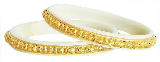 Pair of Gold Plated White Shankha