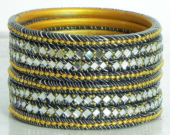 White Painted Black Churi with Stone