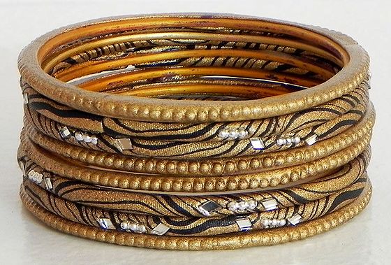 Brown and Black Painted Lac Churi with Mirrors