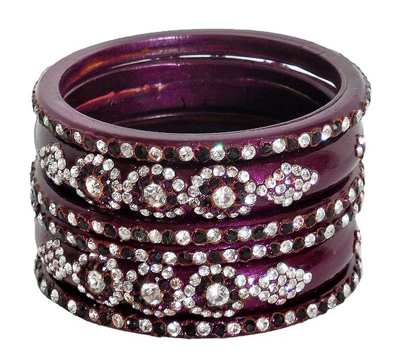 6 Stone Studded Maroon Lac Bangles