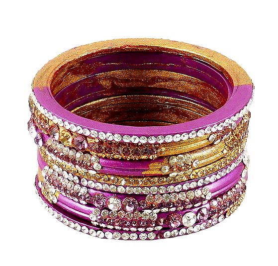 White Stone Studded Magenta Lac Bangles