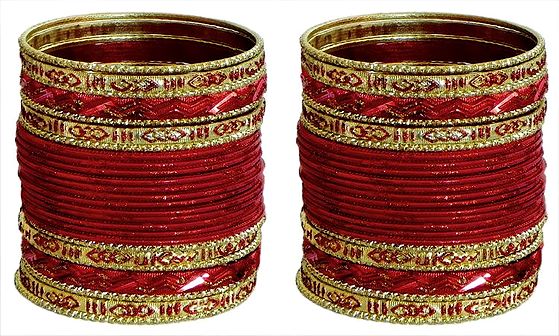 Two Sets of Red and Golden Glitter Churi