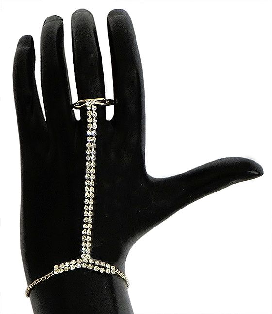 White Stone Studded Single Hand Ring Bracelet