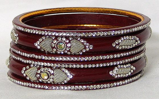 Stone Studded Maroon Bangles