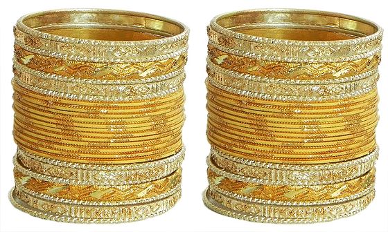 Two Sets of Yellow Glitter Churi