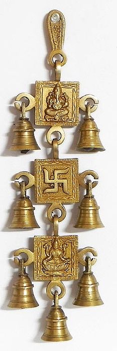 Hanging Bell with Lakshmi, Ganesha and Swastik (Auspicious Hindu Symbol ...