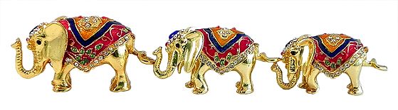 Set of 3 Brass Elephant Containers