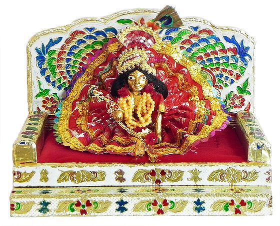 Bal Gopal Sitting on Throne in Red with Golden Design Dress