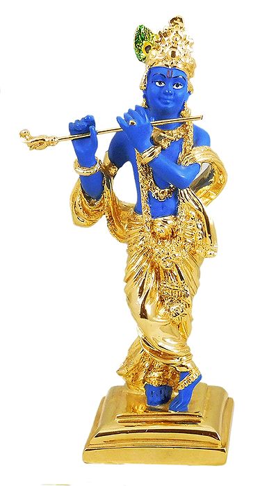 Murlidhara Krishna - Gold Plated Brass Statue