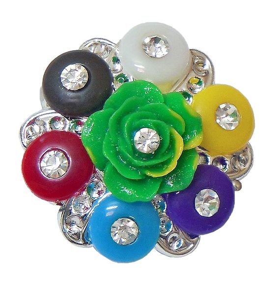 Stone Studded Multicolor Acrylic Flower Brooch - Dia - 1.75 inches