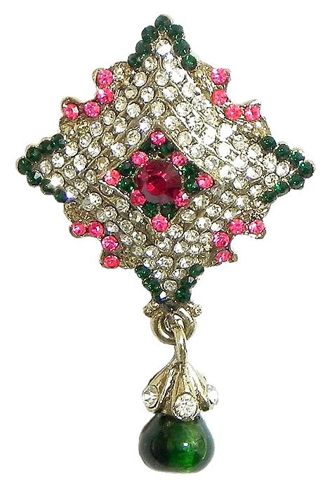 Stone Studded Diamond Shaped Brooch - 4 inches