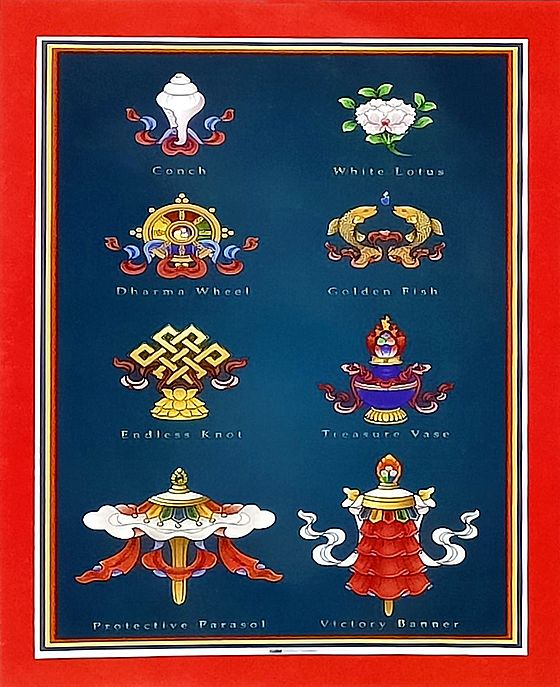 Eight Buddhist Symbols - Unframed Paper Thangka Poster