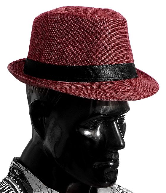 Maroon Fedora Hat - free Size