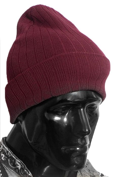 Maroon Woolen Rib Knit Gents Beanie Cap
