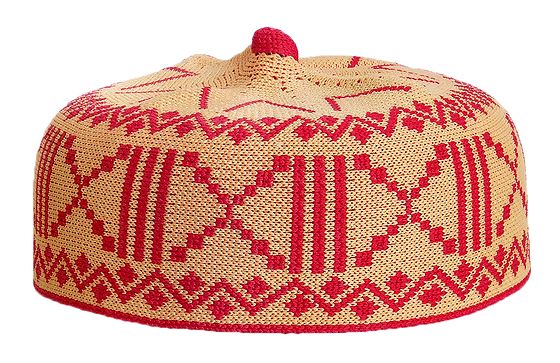 Peach and Red Thread Knitted Muslim Prayer Cap