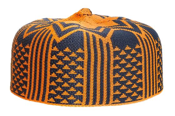 Grey and Saffron Thread Knitted Muslim Prayer Cap