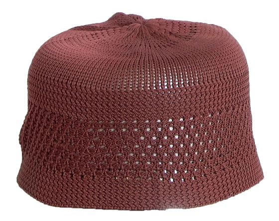 Rust Brown Knitted Thread Muslim Prayer Cap - Free Size