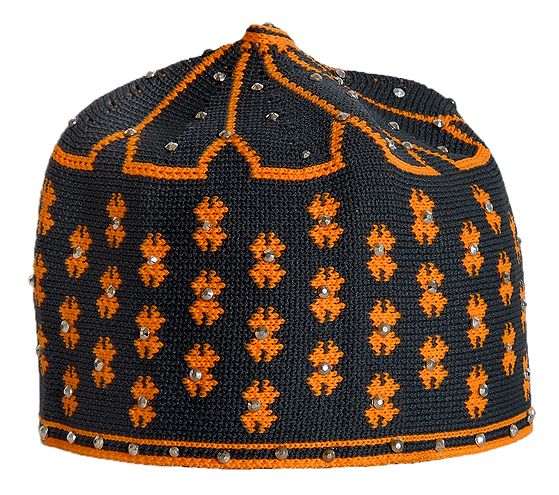 Grey and Yellow Thread Knitted Muslim Kufi Topi