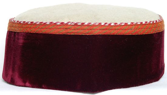 Off White with Maroon Mens Winter Cap