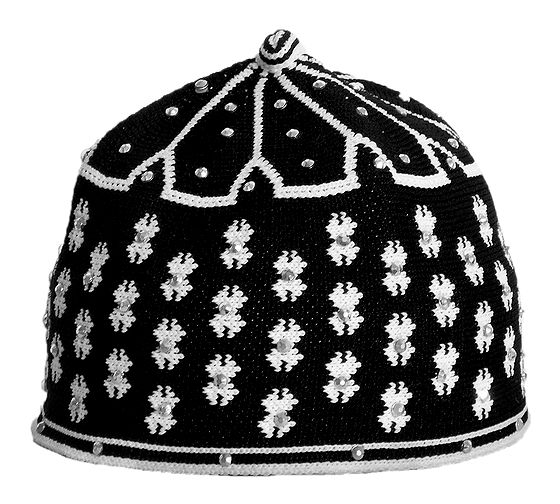 Black and White Thread Knitted Muslim Kufi Topi