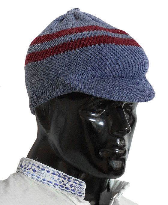 Bluish Grey With Maroon Gents Woolen Baseball Cap