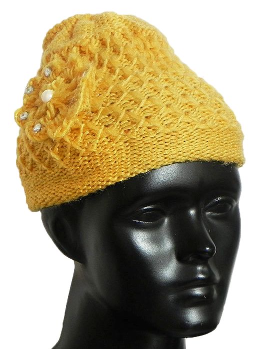 Buy Hand Knitted Yellow Woolen Beanie Cap