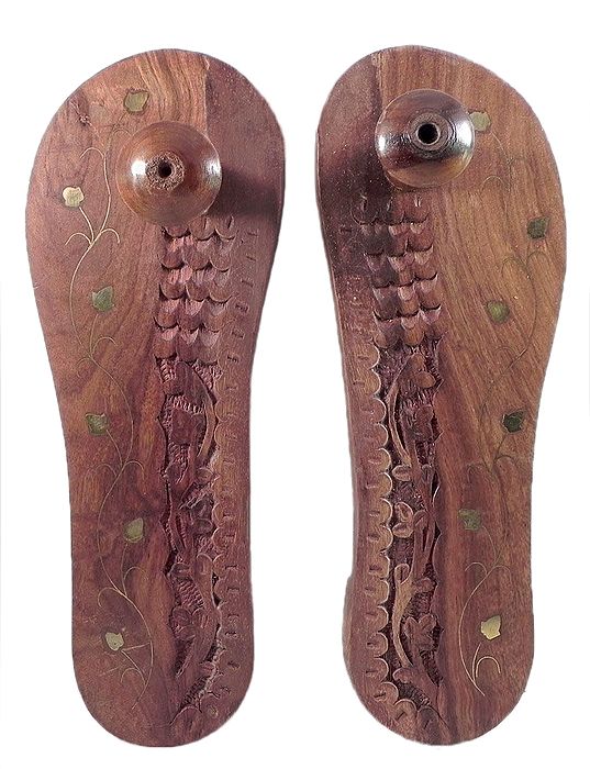 Carved Wooden Paduka - 9.75 x 3.5 x 2 inches