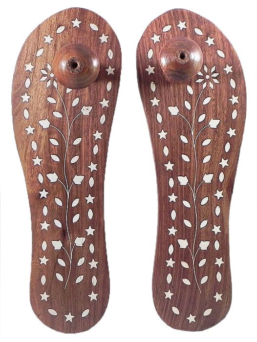 Inlaid Wooden Paduka - 10.25 x 3.25 x 2 inches