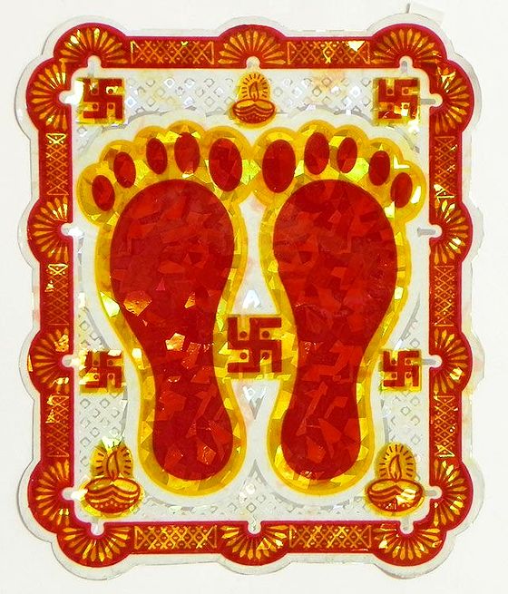 Sticker Foot Print Of Goddess Lakshmi With Swastika Auspicious Hindu