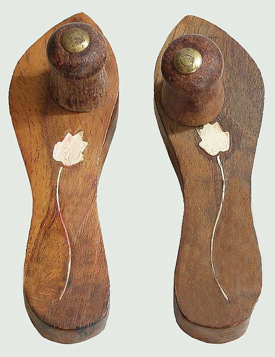 Wooden Paduka with Stone Inlay
