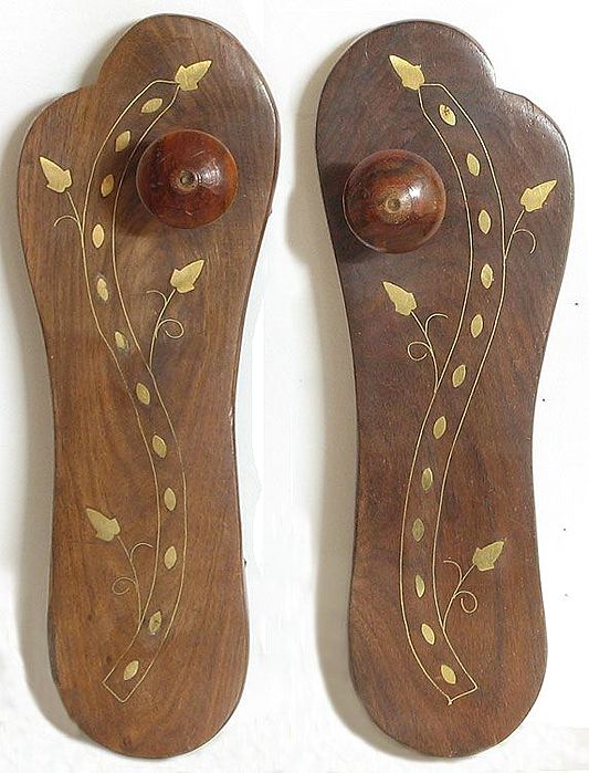 Wooden Paduka with Brass Inlay