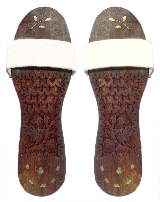 Wood Carved Paduka with White Strap for Priest
