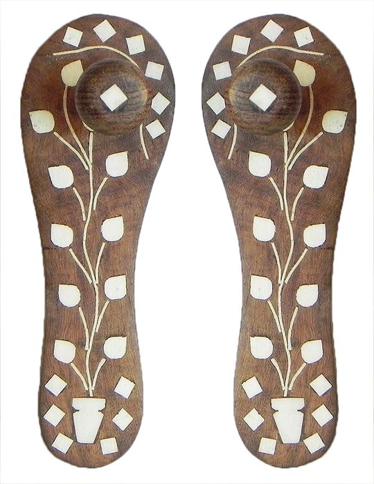 Wood Carved Paduka with Inlay Work for Puja