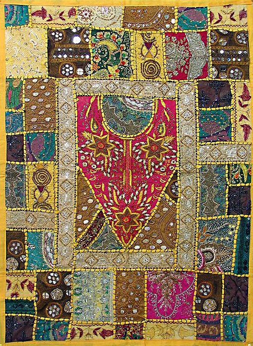 Patchwork on Cloth and Enhanced with Mirror Works, Sequins and Beadwork