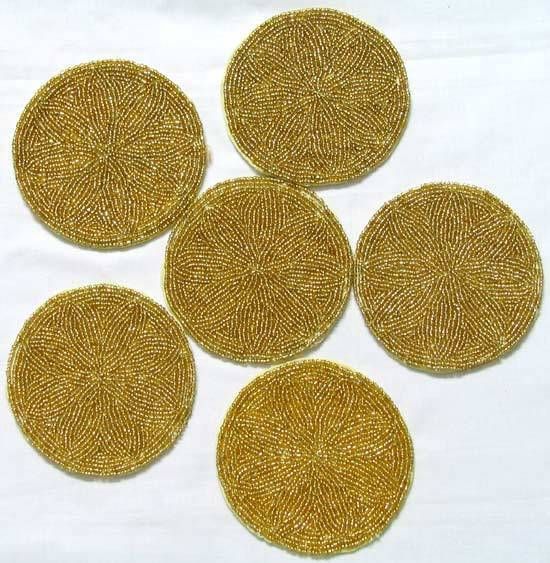 Set of Six Plain Round Beaded Coasters