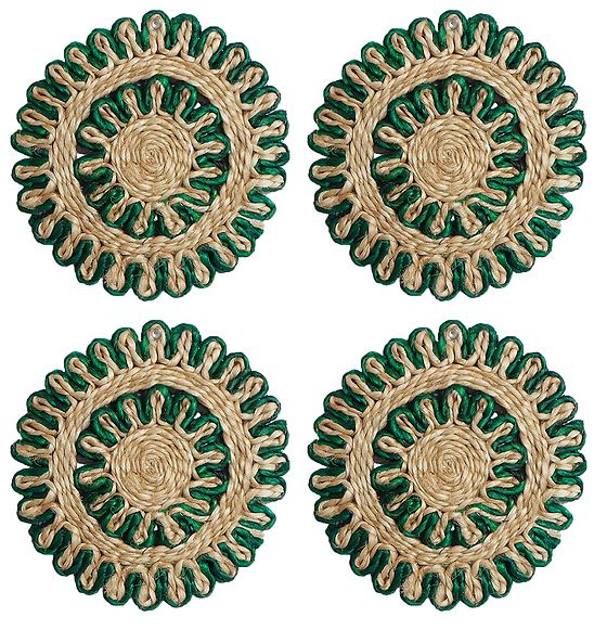 Four Hand Woven Jute Table Coasters - Dia - 6.25 inches