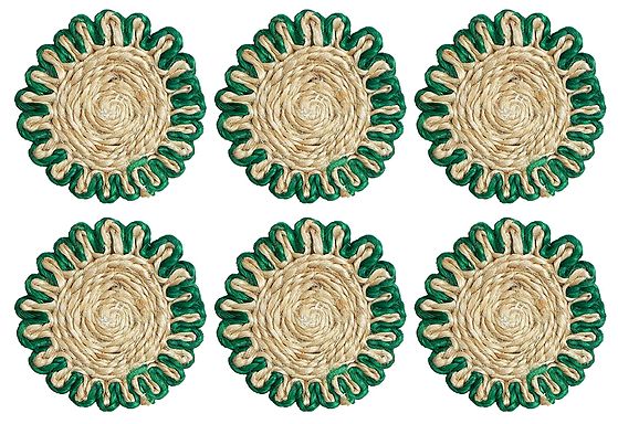 Six Hand Woven Jute Table Coasters - Dia - 4 inches