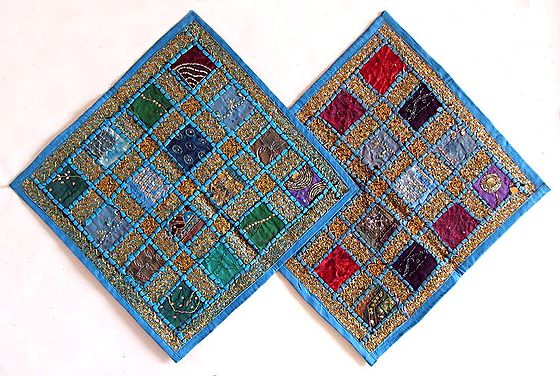 Patchwork on Blue Cushion Covers