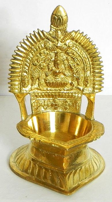 Brass Oil Lamp with Lakshmi